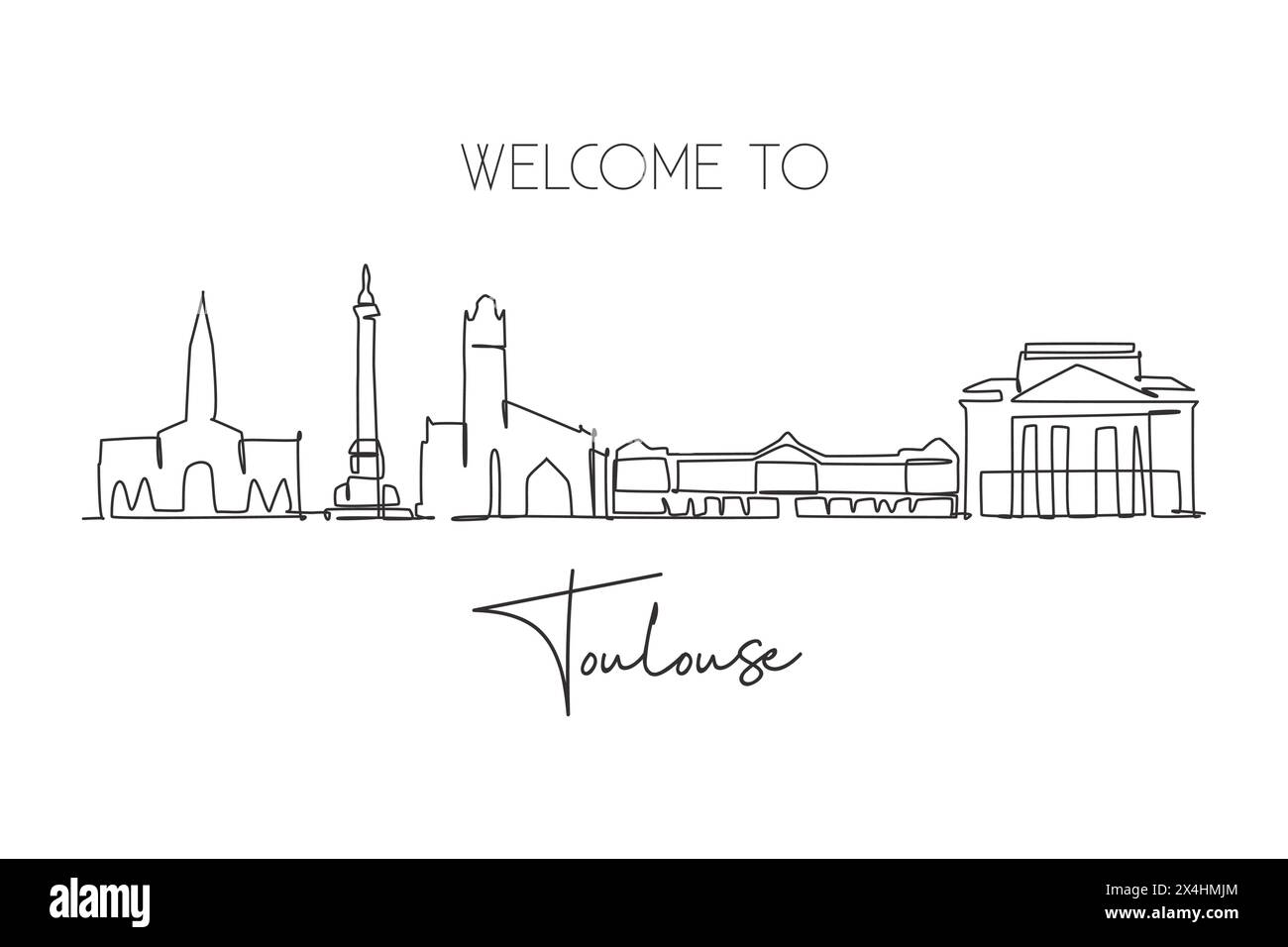 One continuous line drawing of Toulouse city skyline, France. Beautiful ...