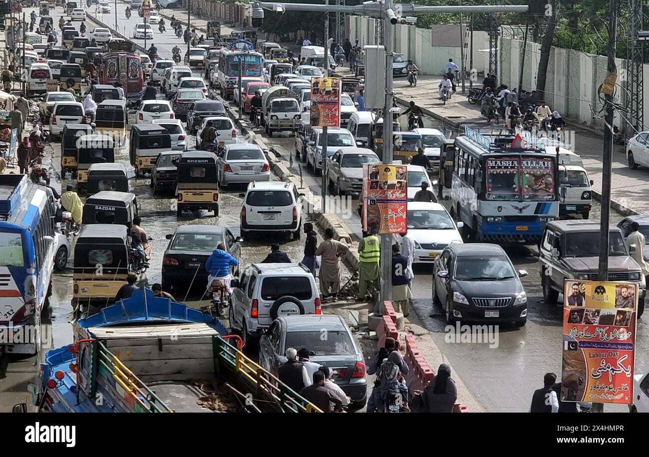 QUETTA, PAKISTAN, MAY 03: A large number of vehicles stuck in traffic ...