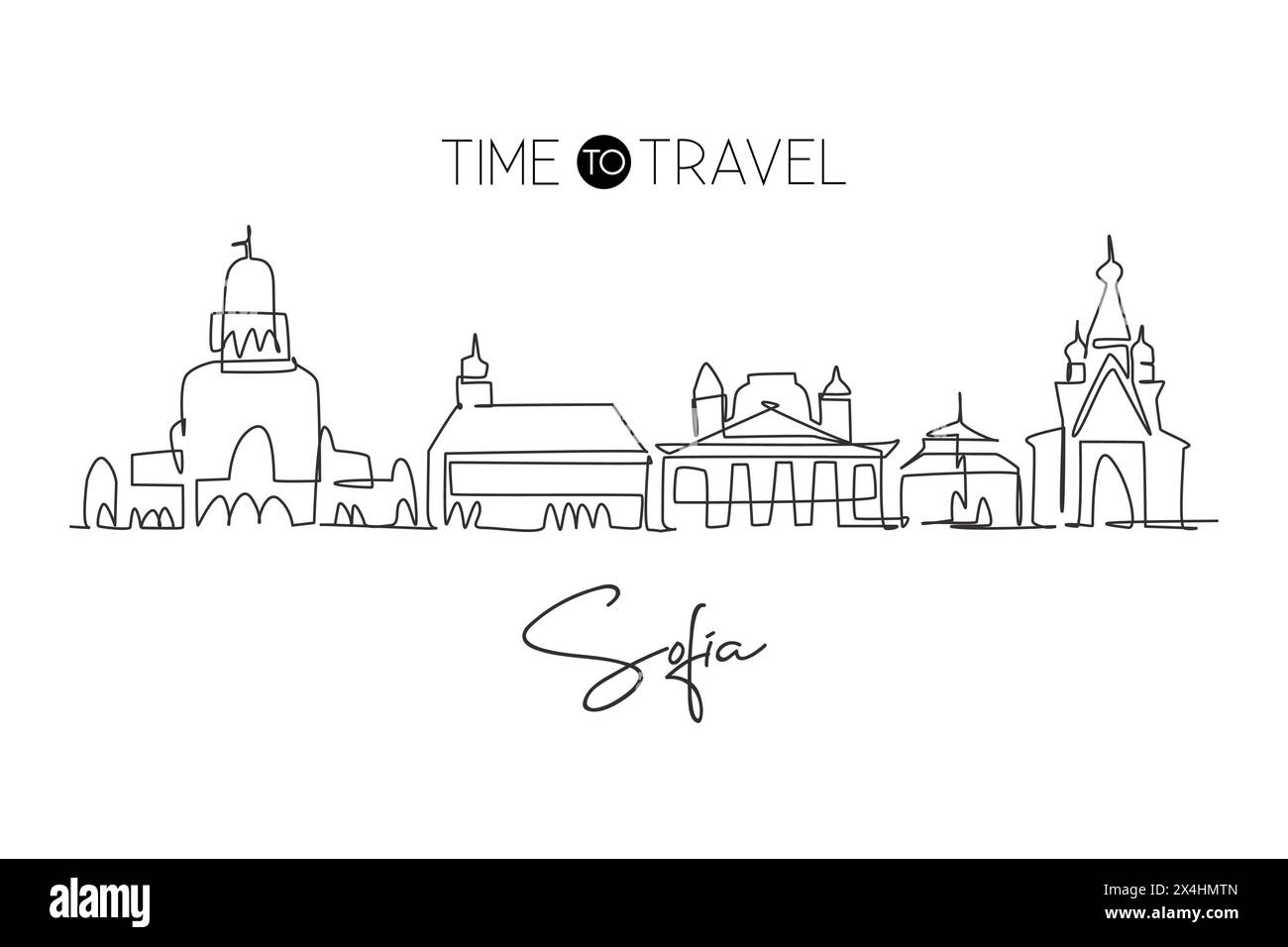 One single line drawing of Sofia city skyline, Bulgaria. Historical ...