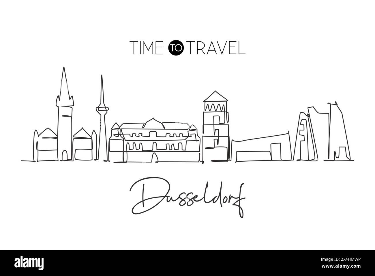 One continuous line drawing of Dusseldorf city skyline, Germany ...