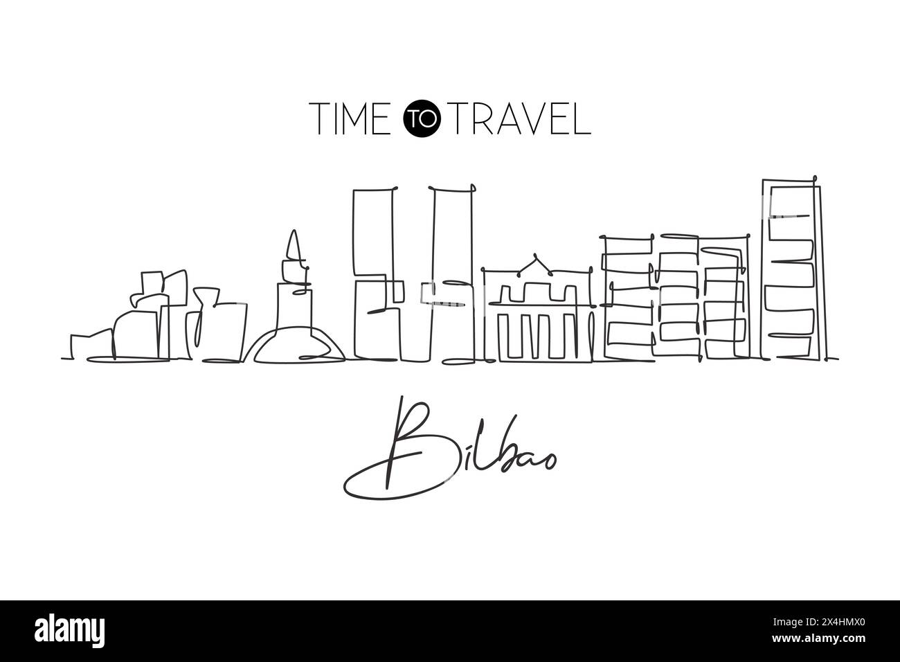 One continuous line drawing of Bilbao city skyline, Spain. Beautiful ...