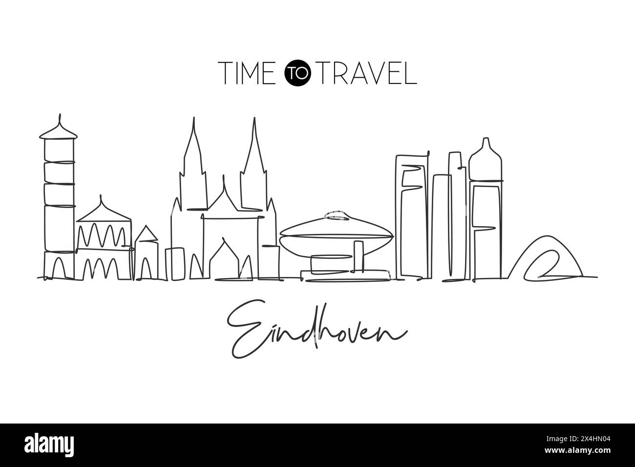 One single line drawing of Eindhoven city skyline, Netherlands ...