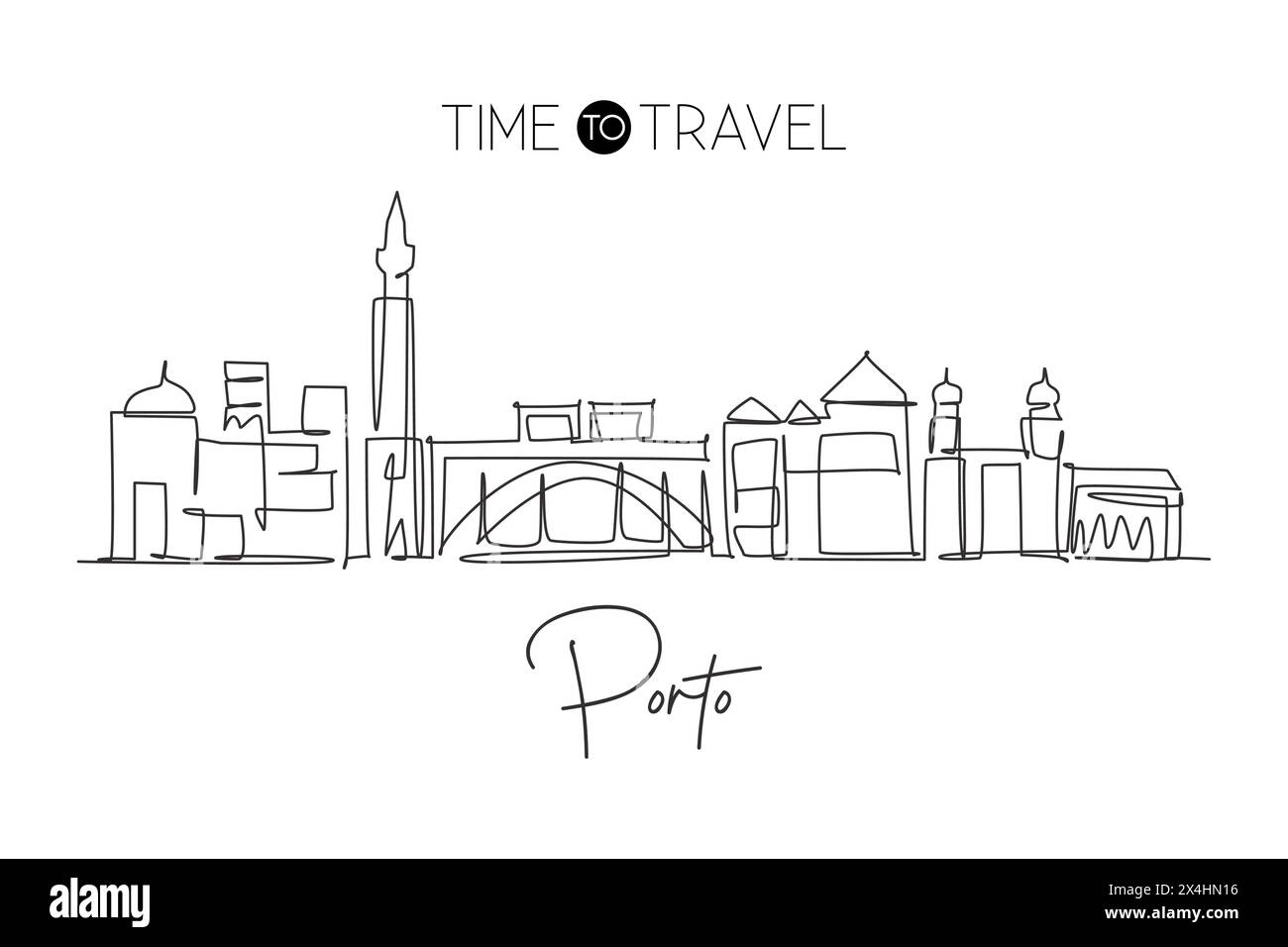 One continuous line drawing of Porto city skyline, Portugal. Beautiful ...