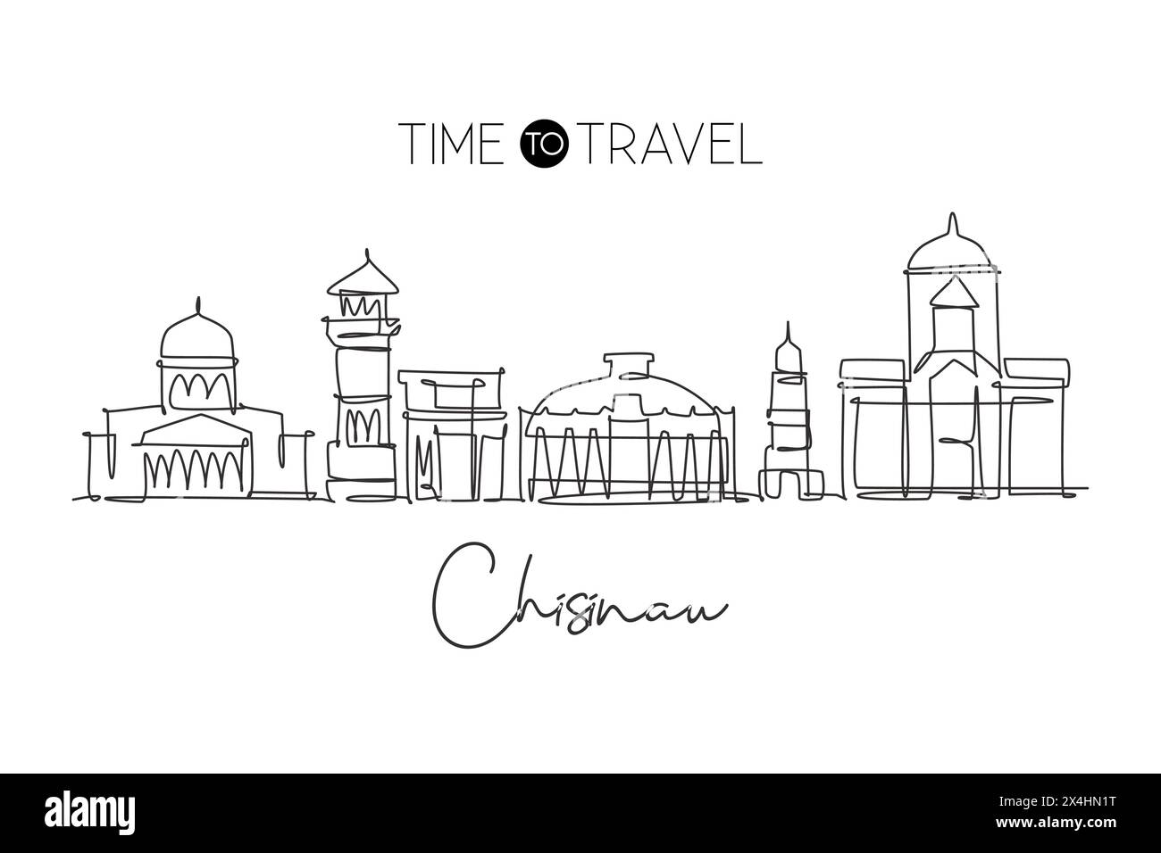 One single line drawing of Chisinau city skyline, Moldova. Historical ...