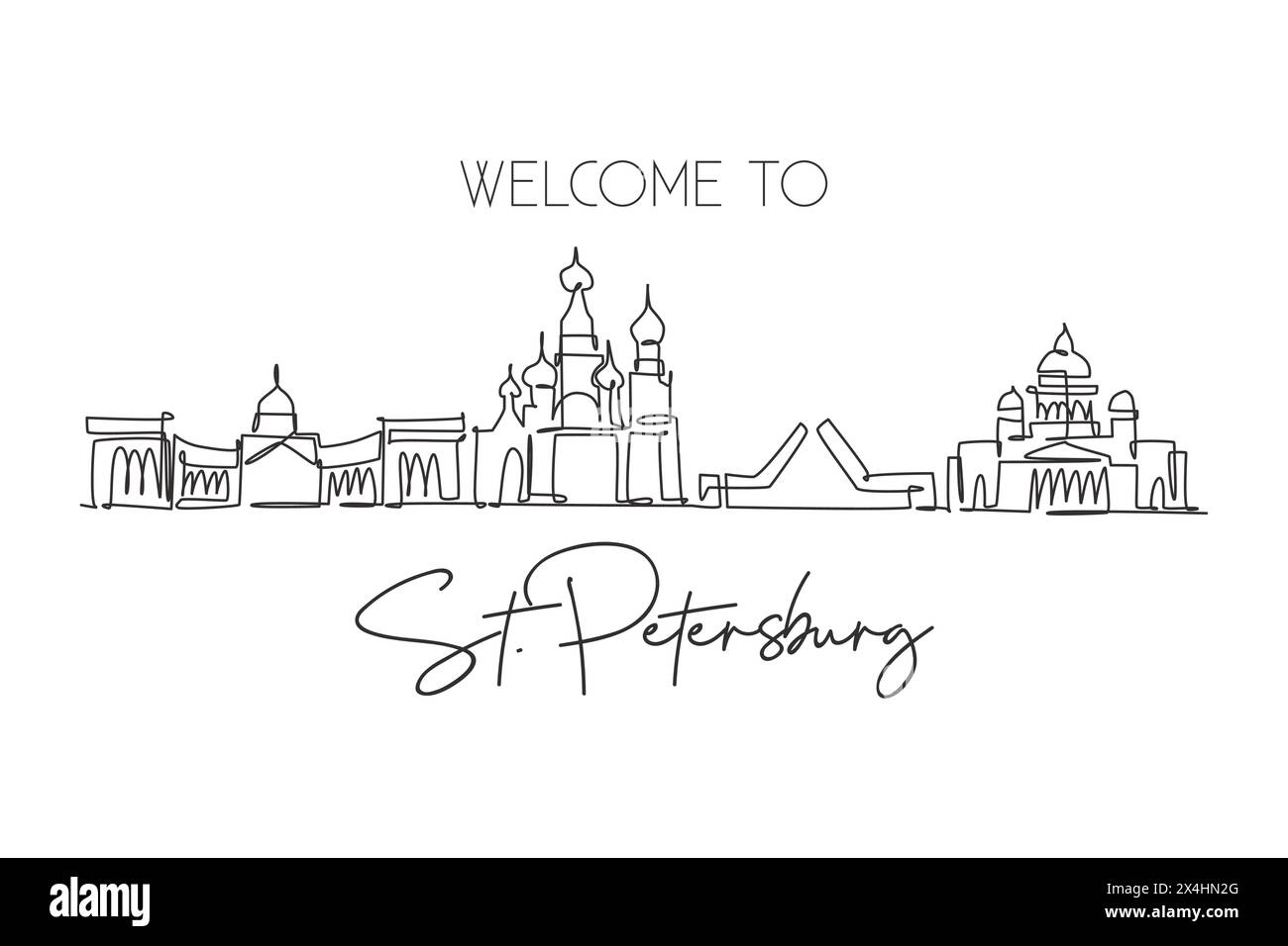 One continuous line drawing of St. Petersburg city skyline, Russia ...