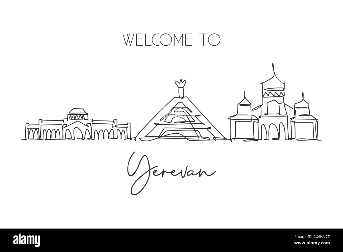 One continuous line drawing of Yerevan city skyline, Armenia. Beautiful ...