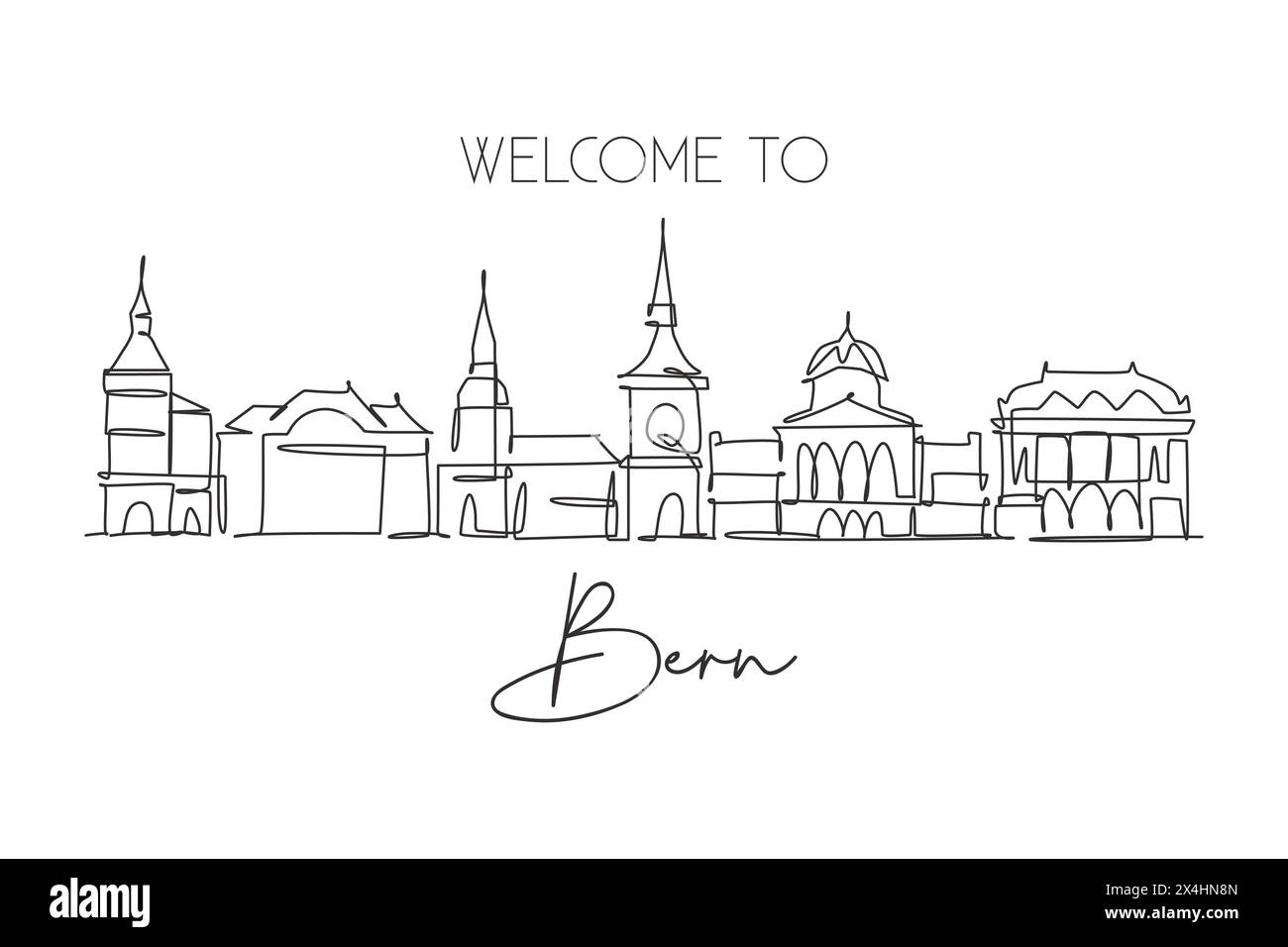 One continuous line drawing of Bern city skyline, Switzerland ...