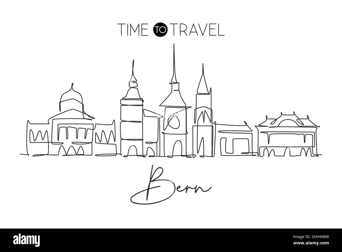 One single line drawing of Bern city skyline, Switzerland. Historical ...
