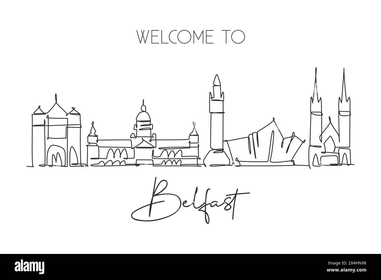 One single line drawing of Belfast city skyline, Northern Ireland ...