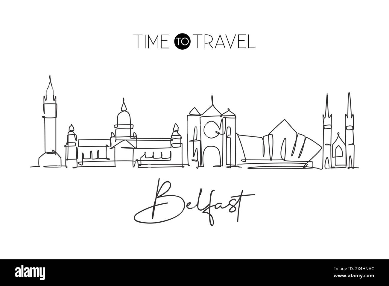 One continuous line drawing of Belfast city skyline, Northern Ireland ...