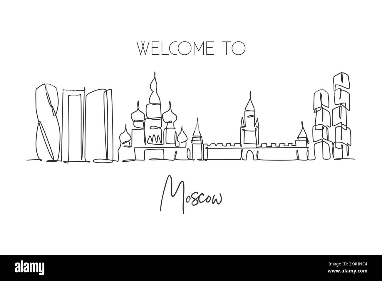 One continuous line drawing of Moscow city skyline, Russia. Beautiful ...