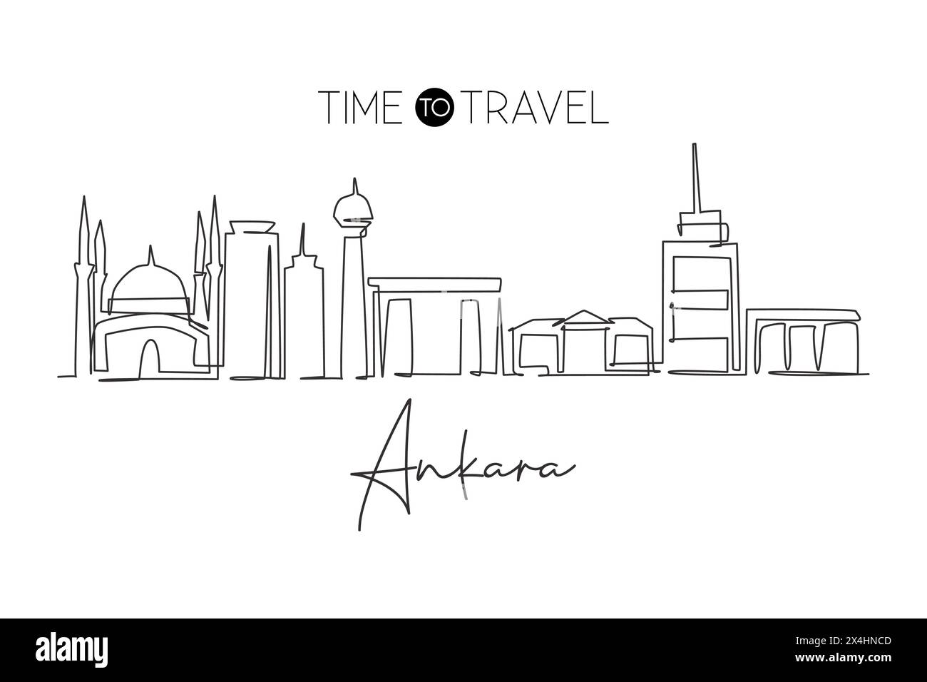One single line drawing of Ankara city skyline, Turkey. Historical town ...