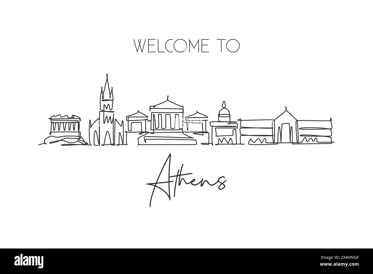 Single continuous line drawing of Athens city skyline, Greece. Famous ...