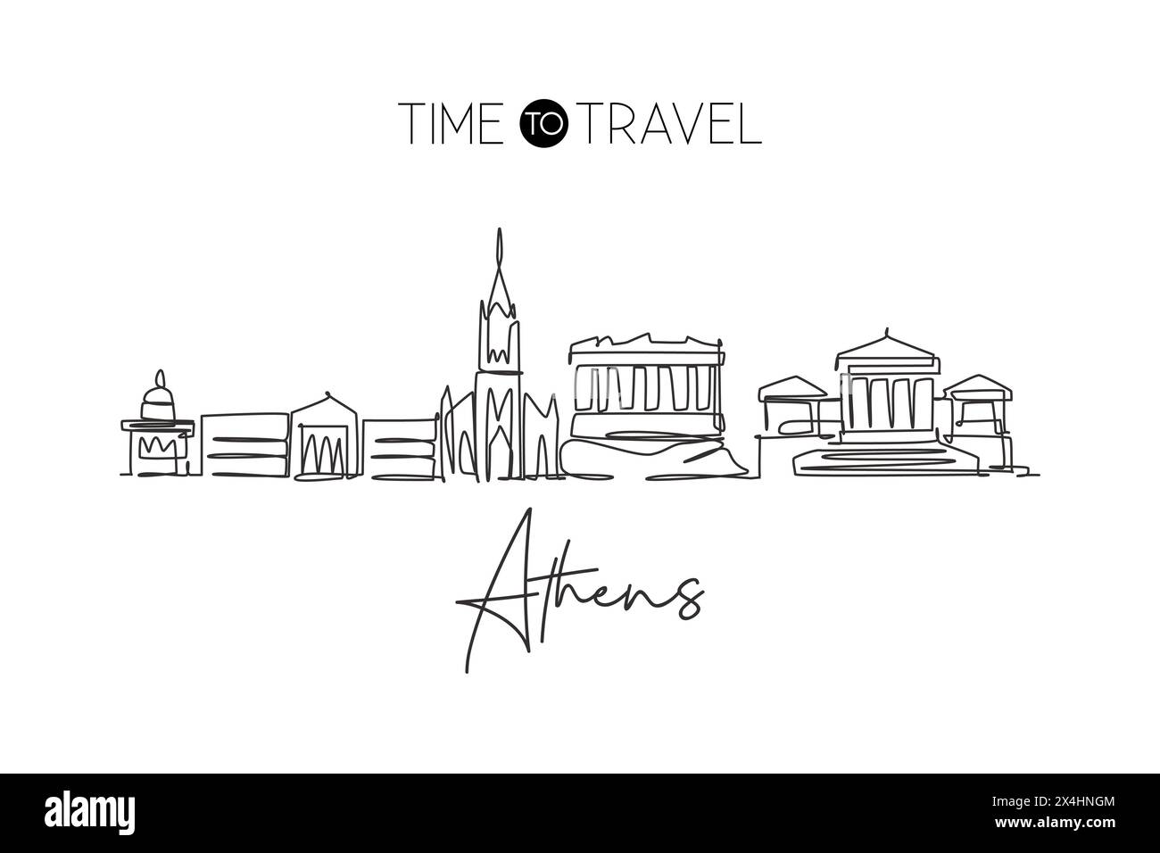 One continuous line drawing of Athens city skyline, Greece. Beautiful ...