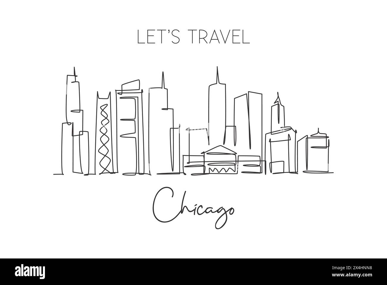 One single line drawing of Chicago city skyline, United States ...