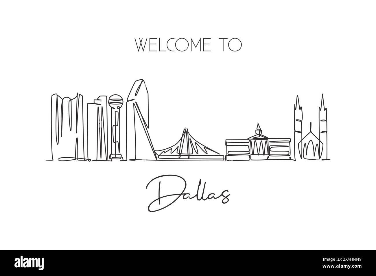 One continuous line drawing of Dallas city skyline, United States of ...