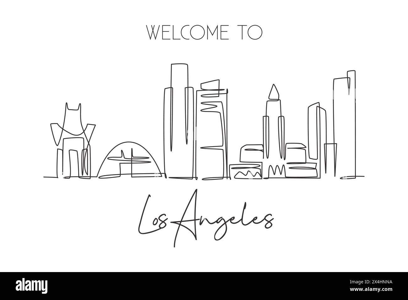 One continuous line drawing of Los Angeles city skyline, United States ...