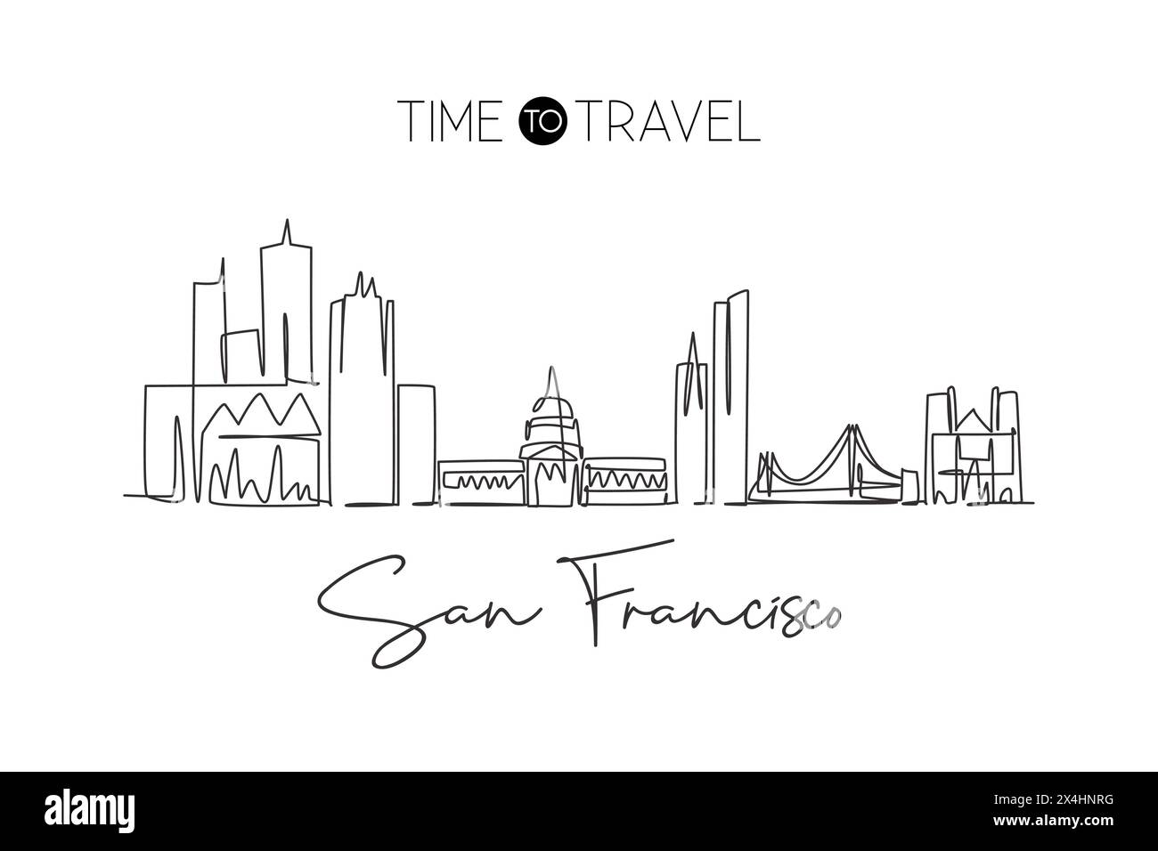 Single continuous line drawing of San Francisco city skyline, United ...