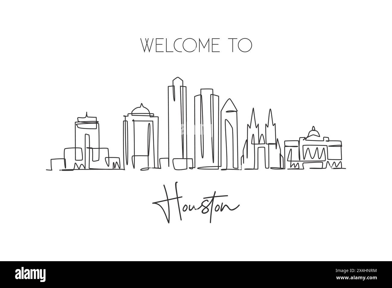 One continuous line drawing Houston city skyline, United States of ...