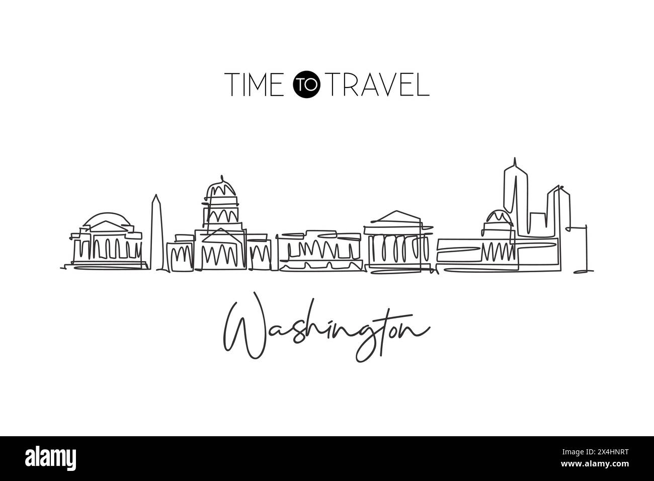 One single line drawing of Washington city skyline, United States of ...