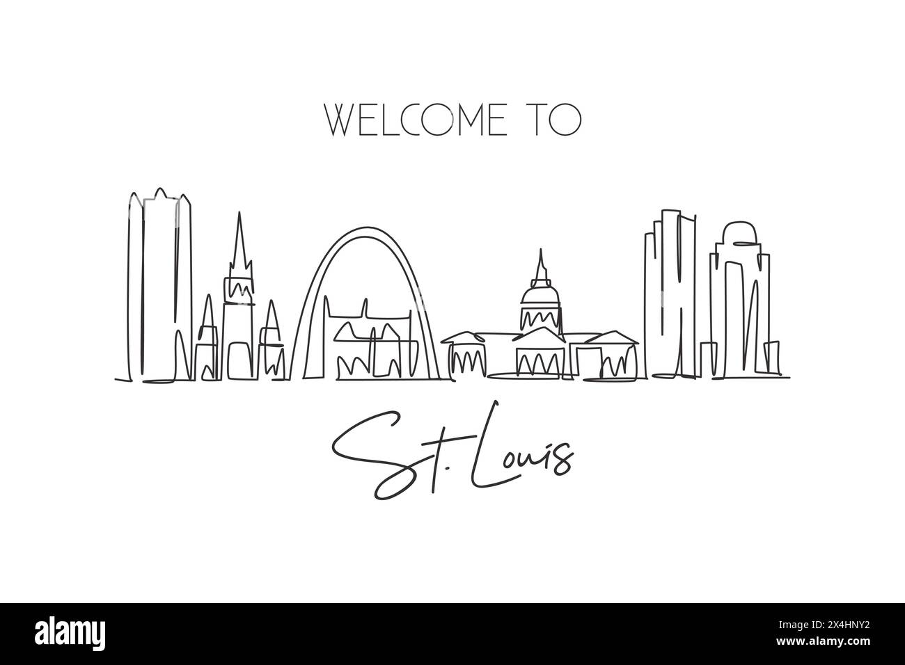 One single line drawing of St. Louis city skyline, USA. Historical town ...