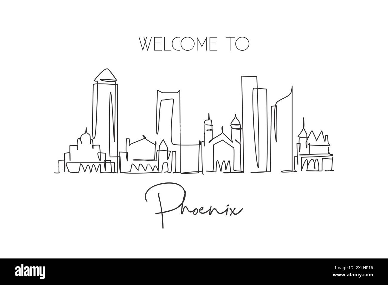 One continuous line drawing of Phoenix city skyline, United States ...