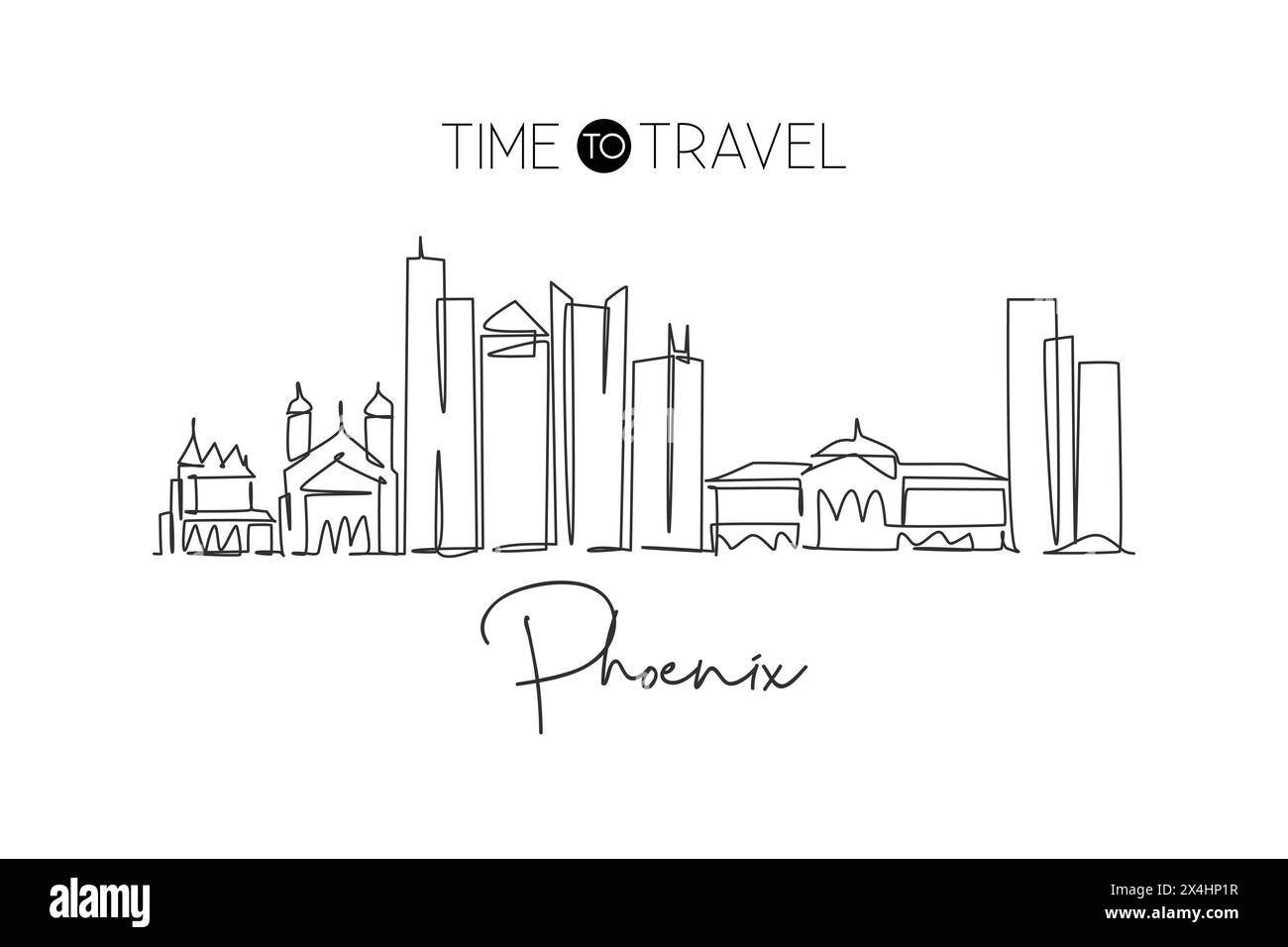 Single continuous line drawing of Phoenix city skyline, USA. Famous ...