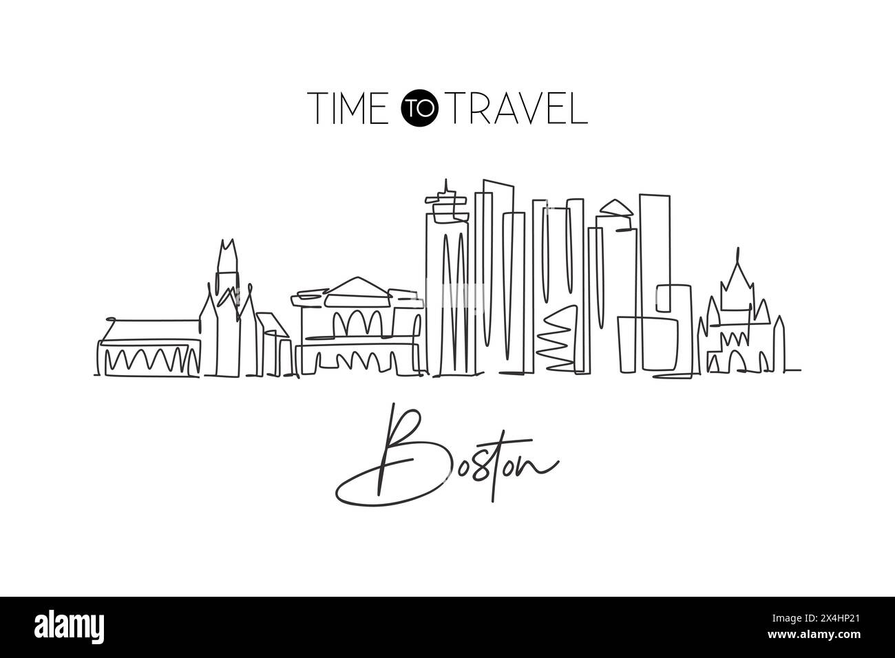 One continuous line drawing of Boston city skyline, USA. Beautiful ...