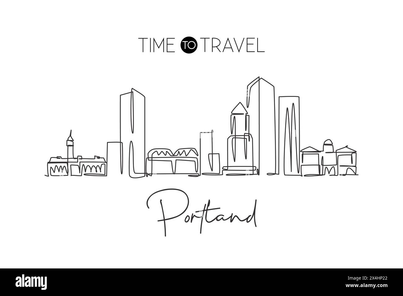 One single line drawing of Portland city skyline United States ...