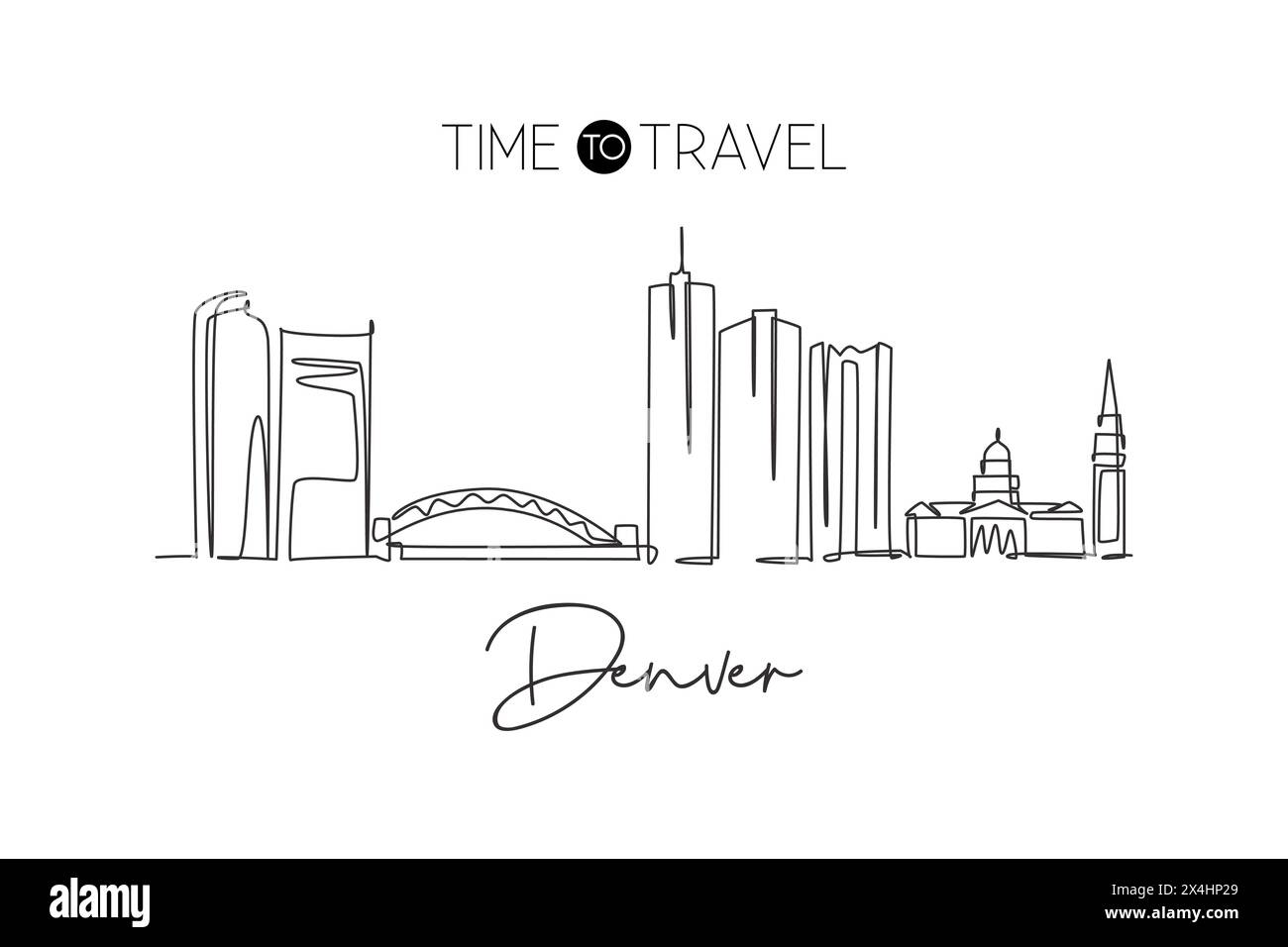 One single line drawing of Denver city skyline, United States ...