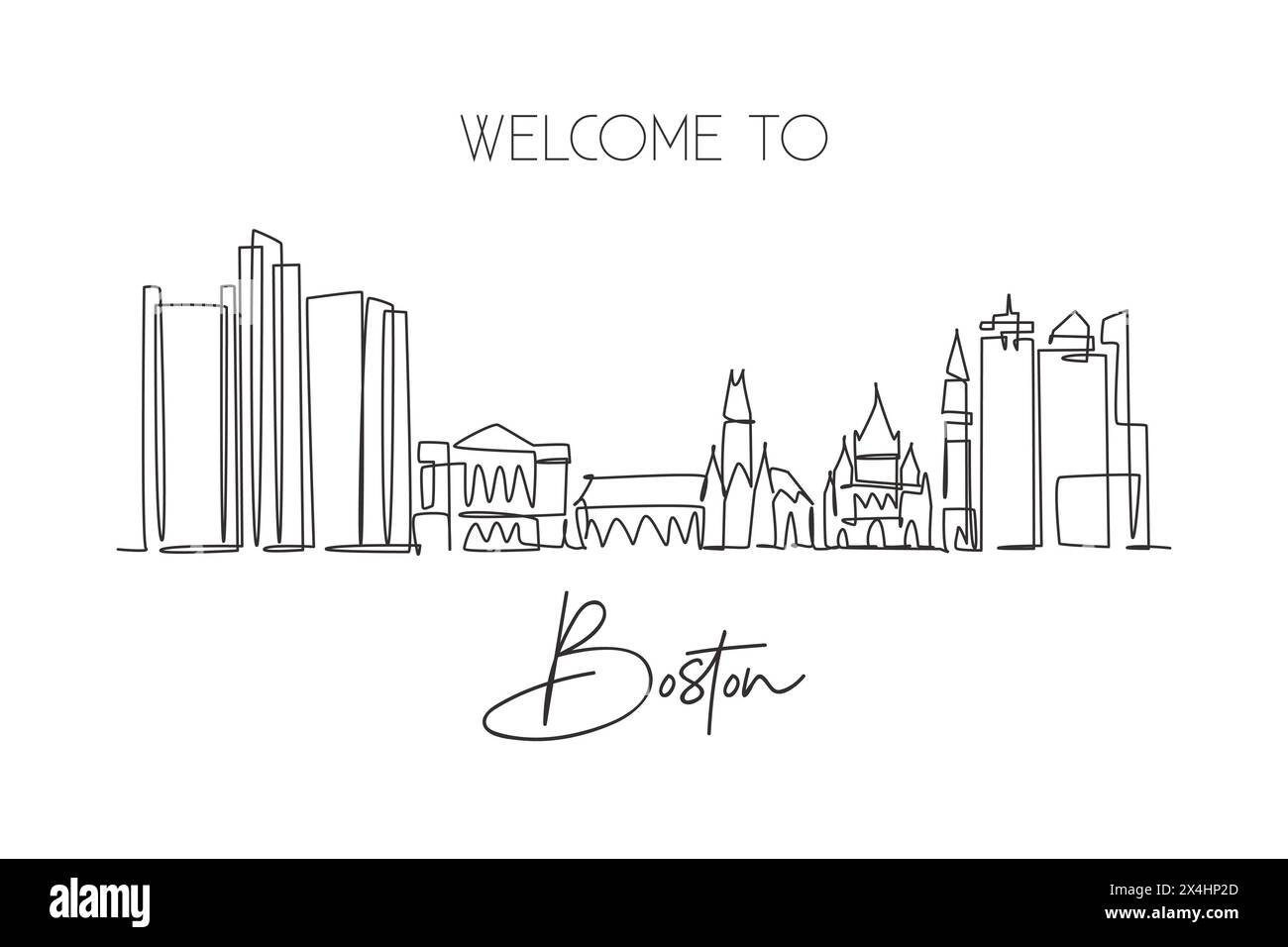 One single line drawing Boston city skyline, United States. Historical ...