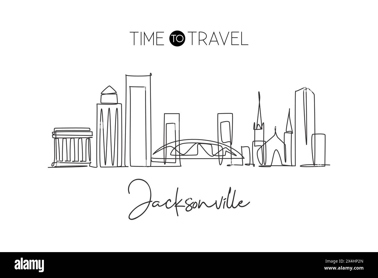 One single line drawing of Jacksonville city skyline, USA. Historical ...