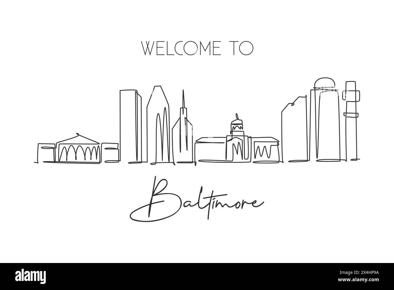 One continuous line drawing of Baltimore city skyline, USA. Beautiful ...