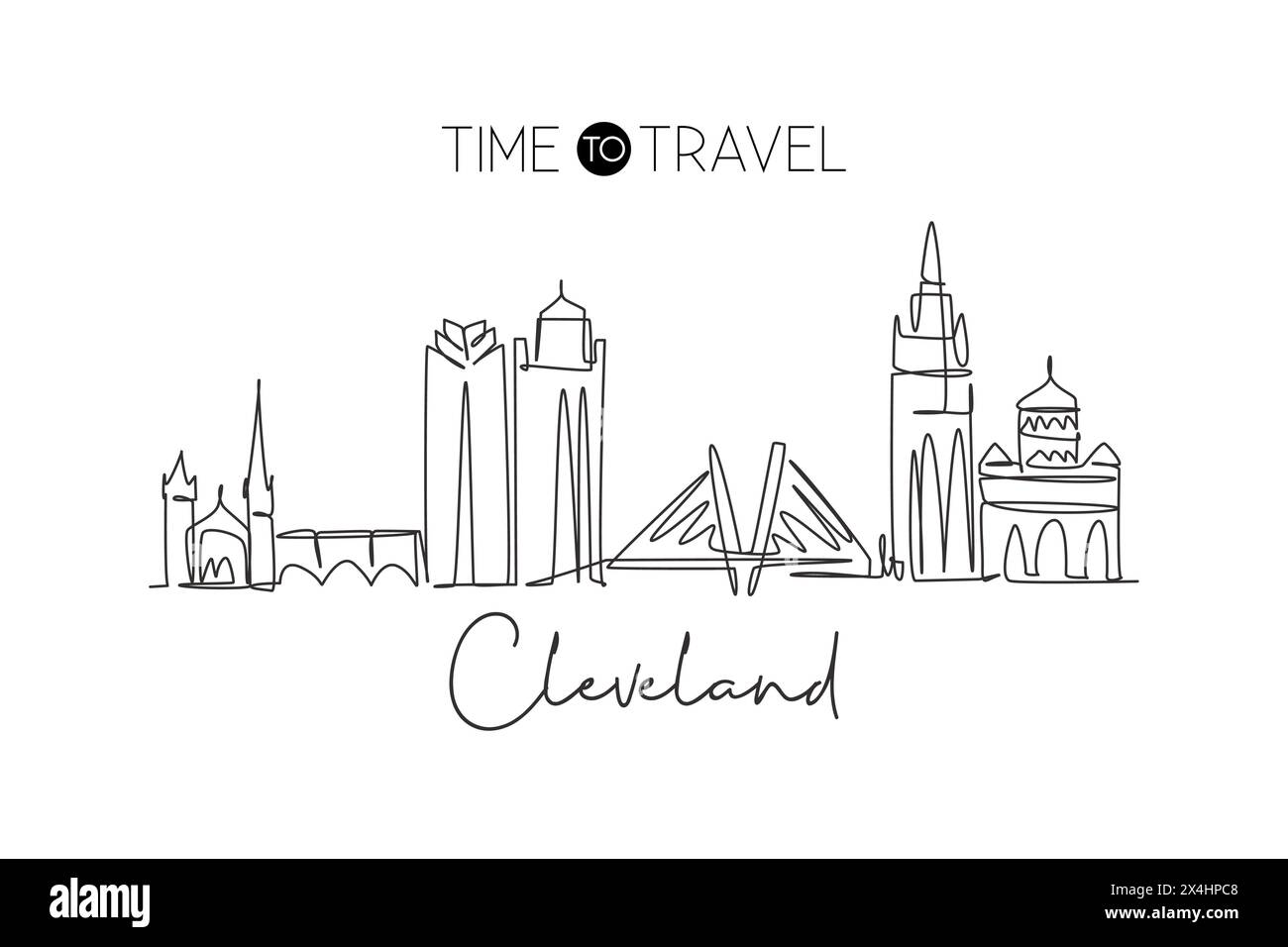 One continuous line drawing of Cleveland city skyline, United States of ...