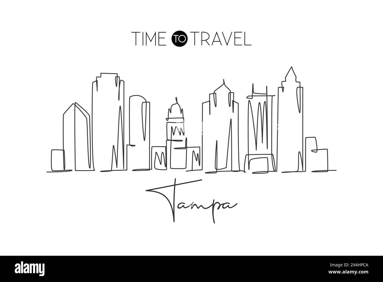 One continuous line drawing Tampa city skyline, United States ...