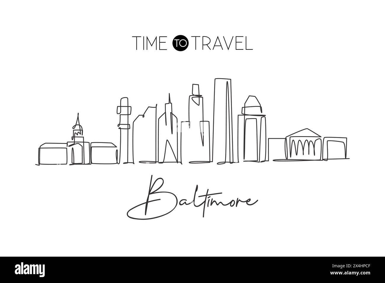 Single continuous line drawing Baltimore city skyline, United States of ...