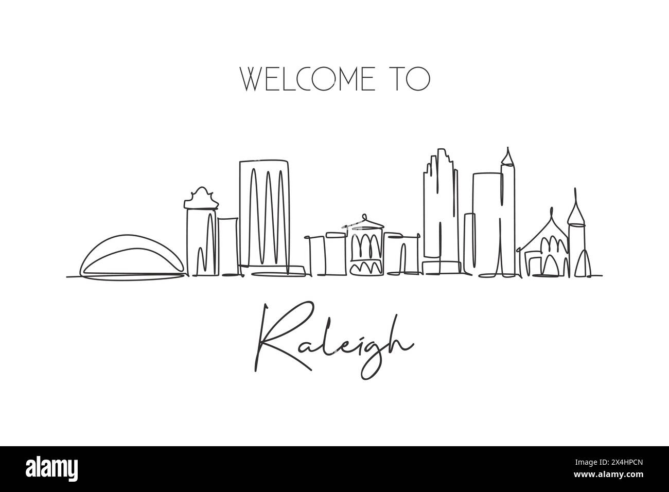 One single line drawing of Raleigh city skyline, United States ...