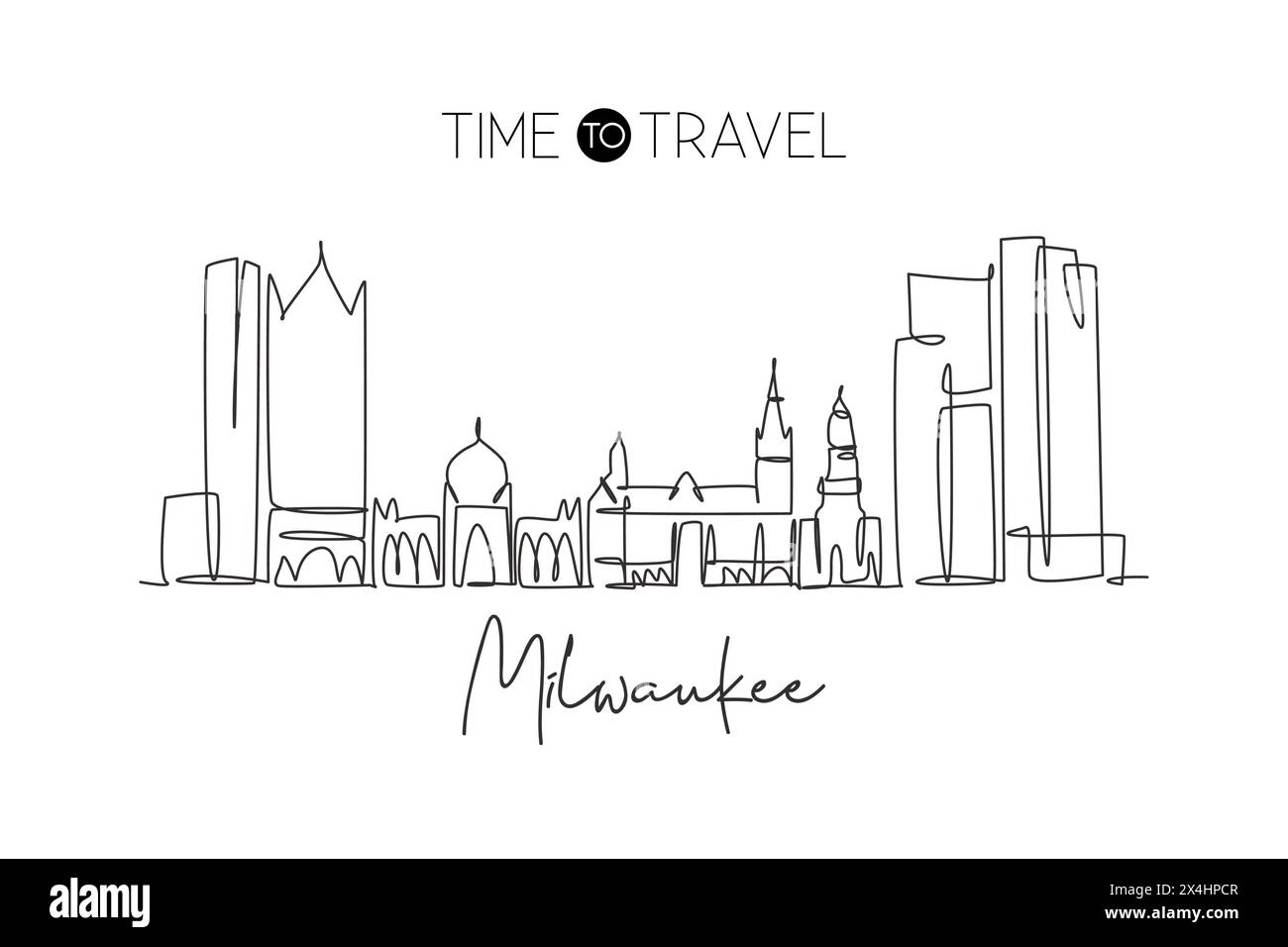 One continuous line drawing of Milwaukee city skyline, United States ...
