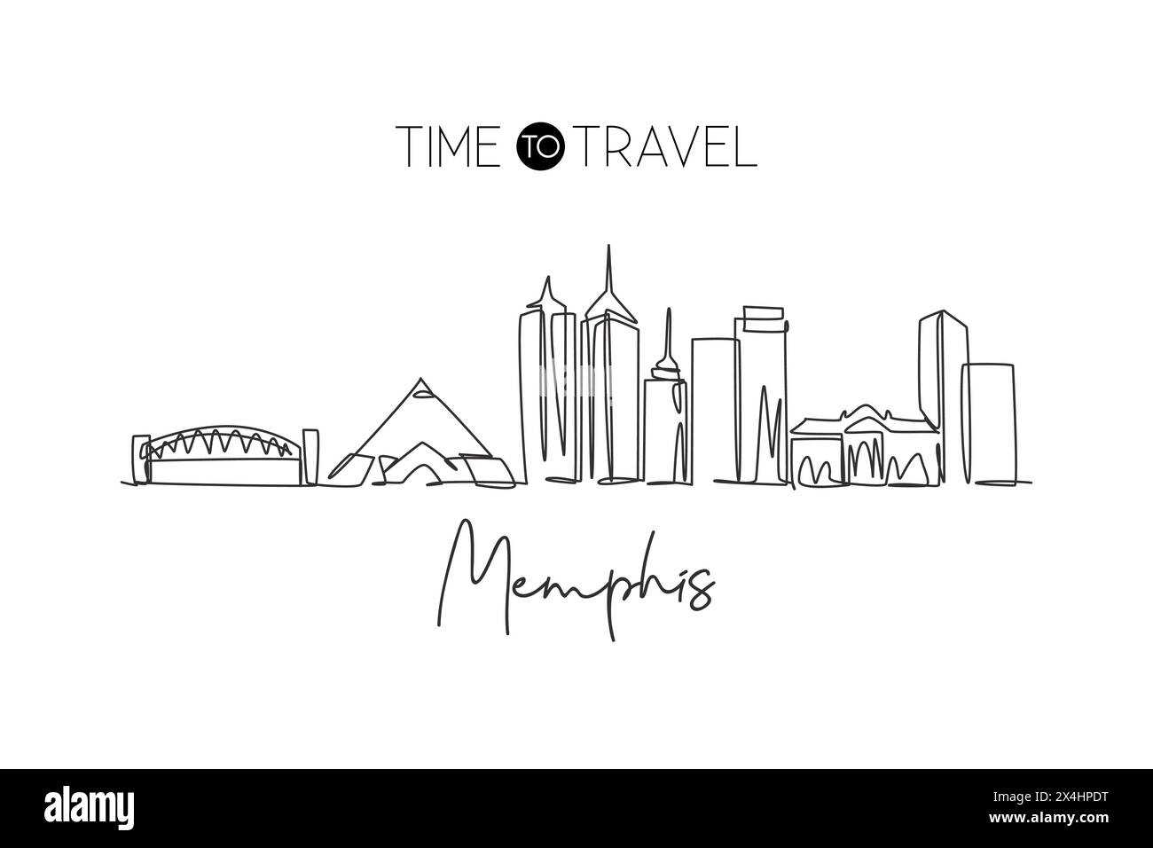 One single line drawing of Memphis city skyline, United States ...