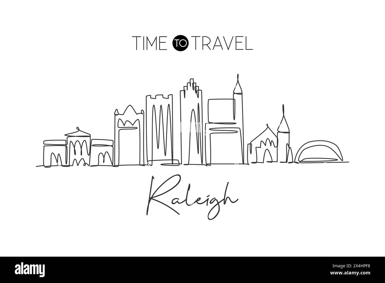 One continuous line drawing of Raleigh city skyline, USA. Beautiful ...