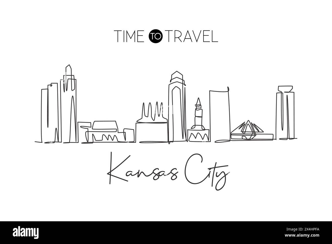One continuous line drawing of Kansas city skyline, USA. Beautiful ...