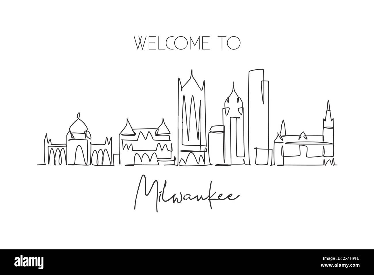 One single line drawing of Milwaukee city skyline, USA. Historical town ...