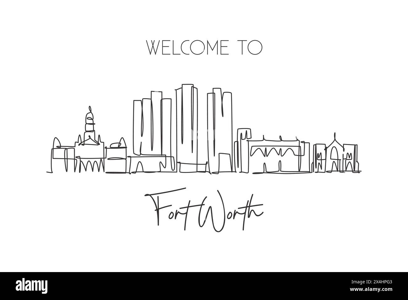 Single continuous line drawing of Fort Worth city skyline, United ... Single continuous line drawing of Fort Worth city skyline, United ...