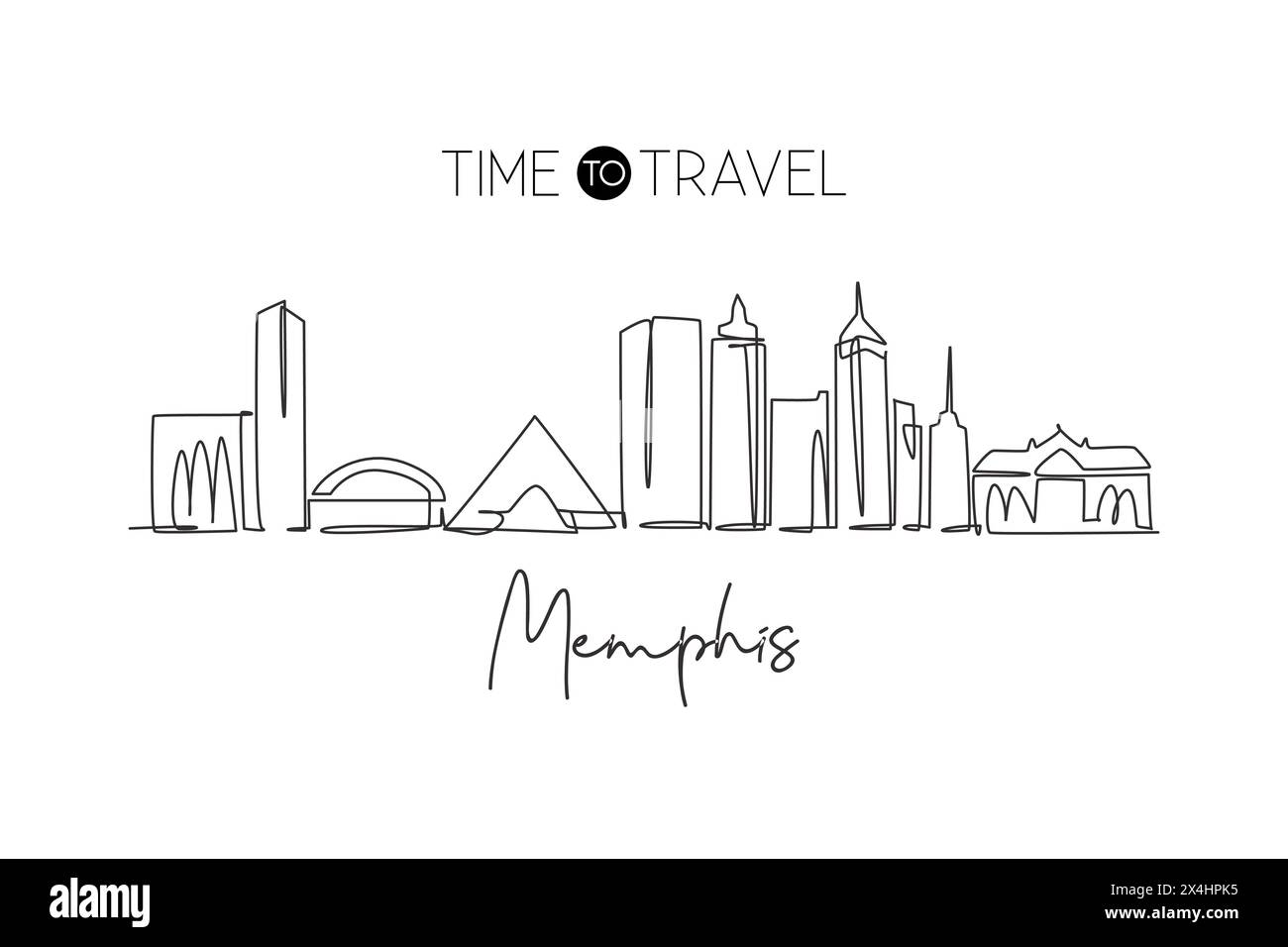 One single line drawing of Memphis city skyline, Tennessee. Historical ...