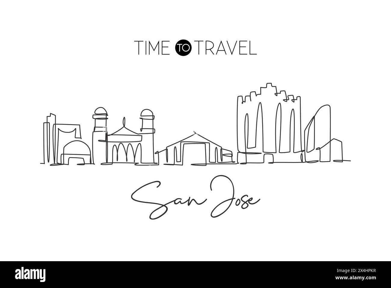 One single line drawing of San Jose city skyline, California ...