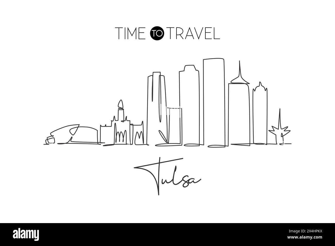 One continuous line drawing of Tulsa city skyline, Oklahoma. Beautiful ...