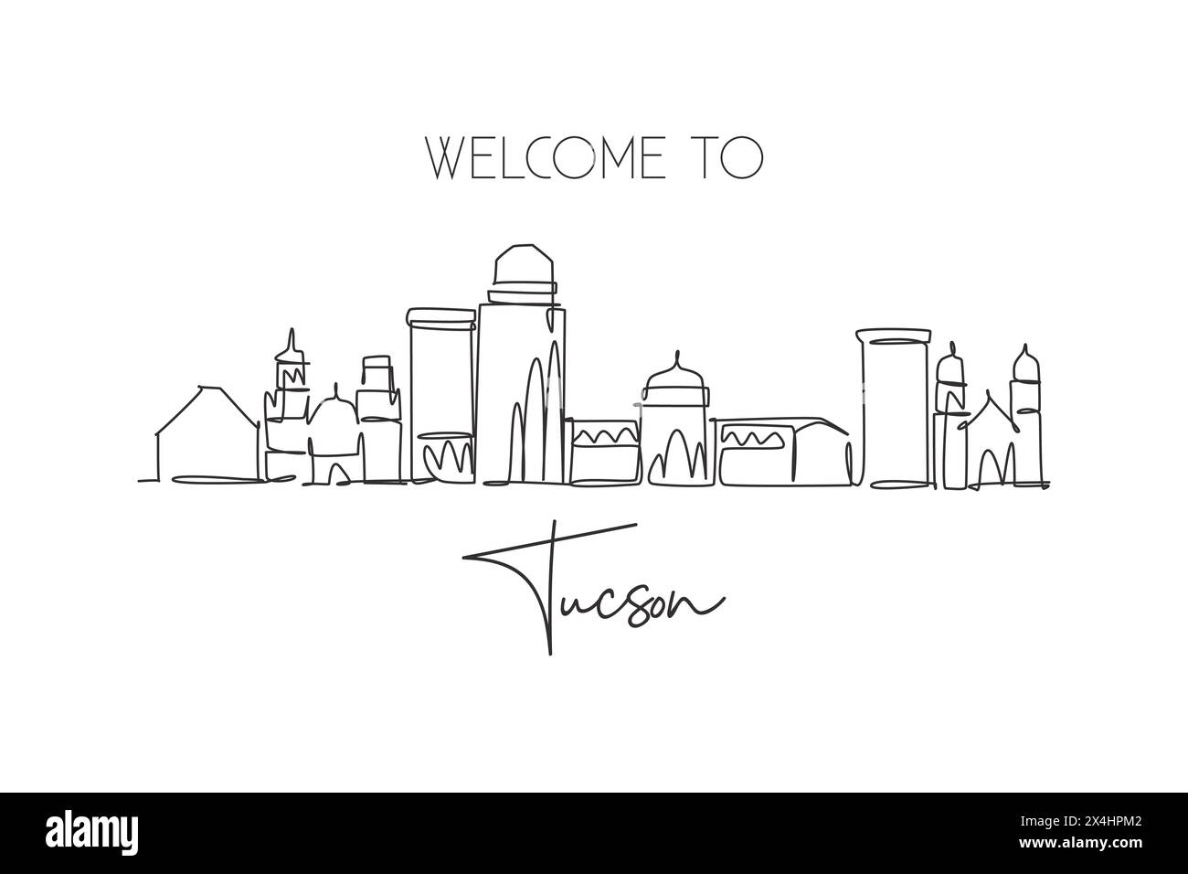 Single continuous line drawing of Tucson city skyline, Arizona. Famous ...