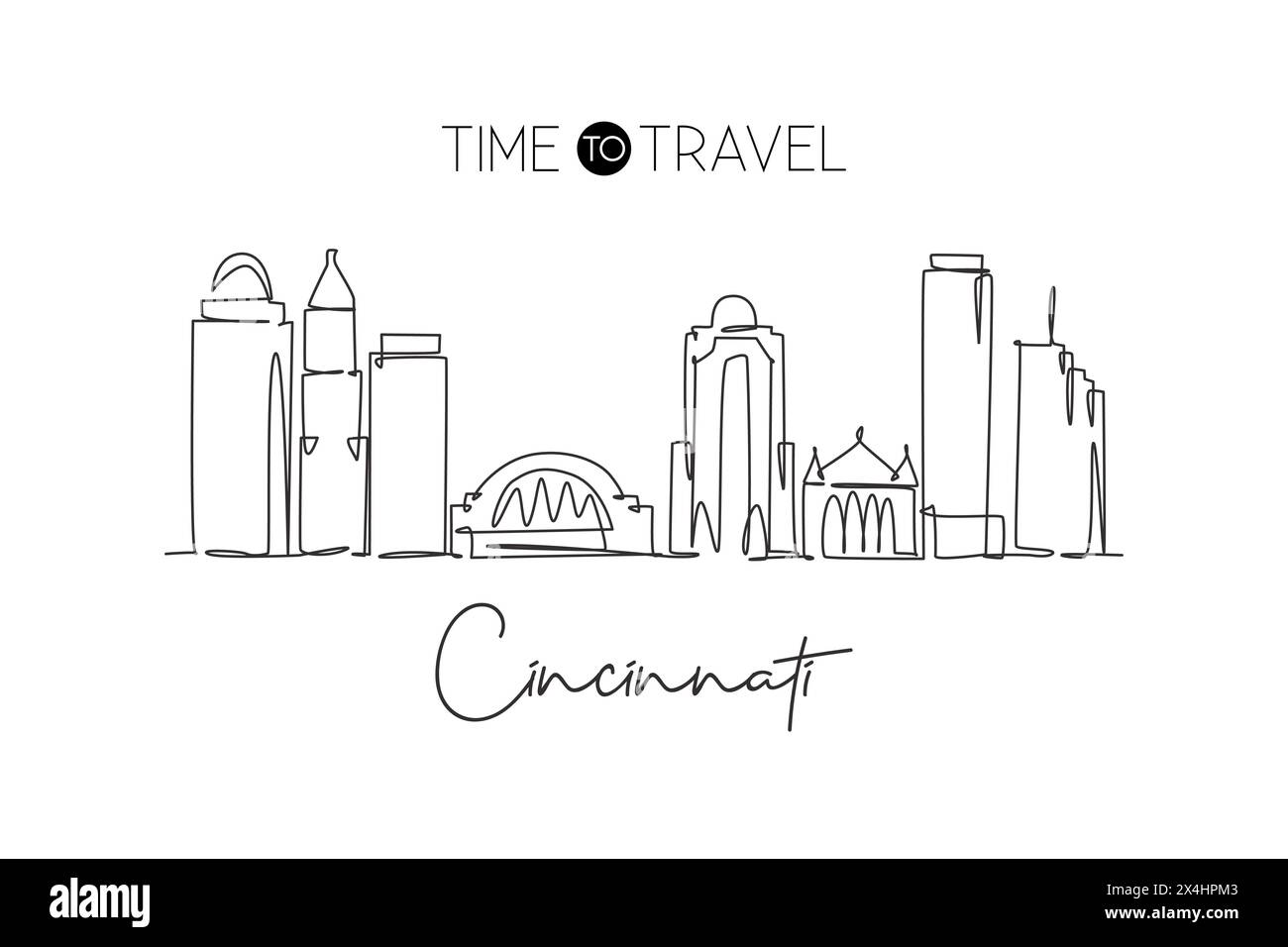 One continuous line drawing of Cincinnati city skyline, Ohio. Beautiful ...