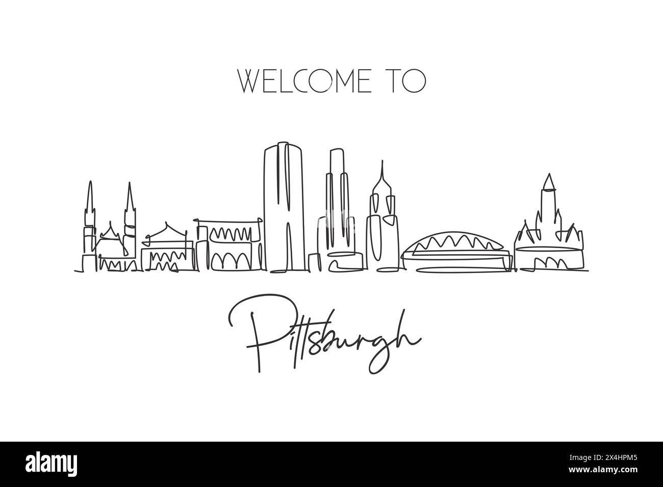 One single line drawing of Pittsburgh city skyline, Pennsylvania ...