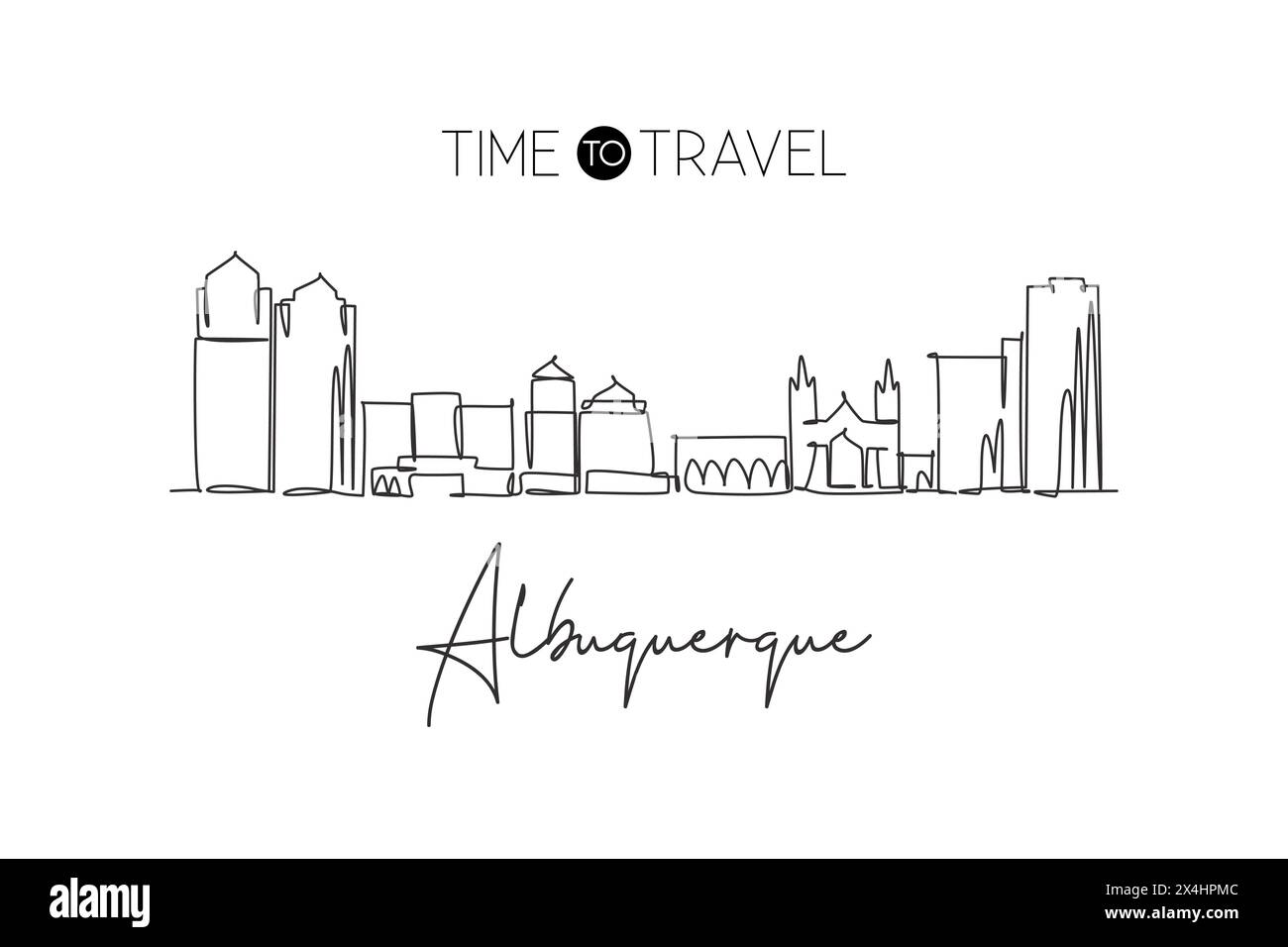 One continuous line drawing of Albuquerque city skyline, New Mexico ...
